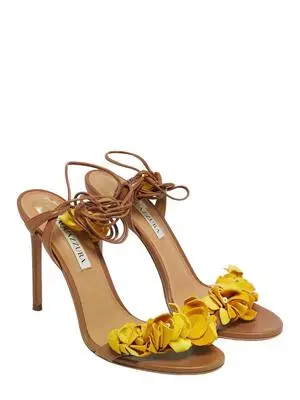 AQUAZZURA Flower Fringe Stiletto Sandals - Brown