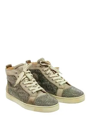 CHRISTIAN LOUBOUTIN Louis Crystal-embellished High-top Sneakers - Grey