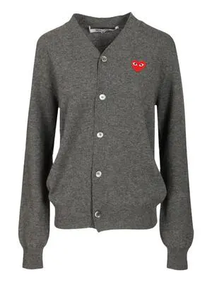 Comme Des Garçons Wool Cardigan With Logo - Grey