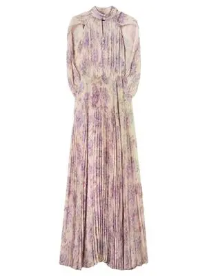 TWINSET Pleated Floral Print Maxi Dress - Neutrals