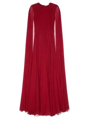Givenchy Silk Crepon Evening Dress With Cape - Dark Red