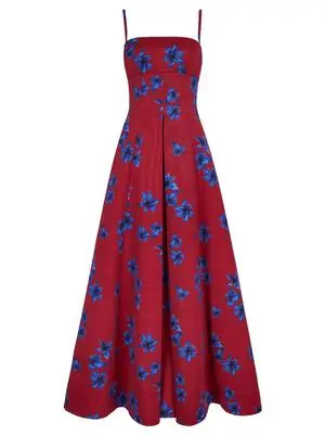 EMILIA WICKSTEAD Oceana Dress In Festive Lilies Taffeta Faille - Red