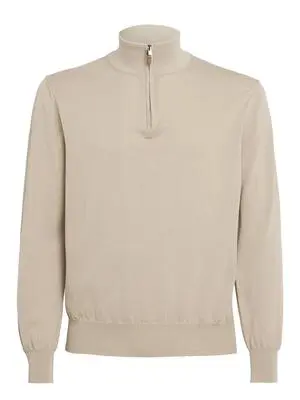 Canali Cotton Half-zip Sweater - Beige