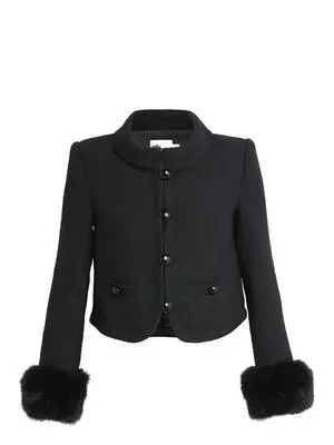 SELF-PORTRAIT Faux Fur Bouclé Blazer - Black