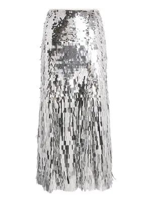 SELF-PORTRAIT Sequin-embellished Midi Skirt - Silver