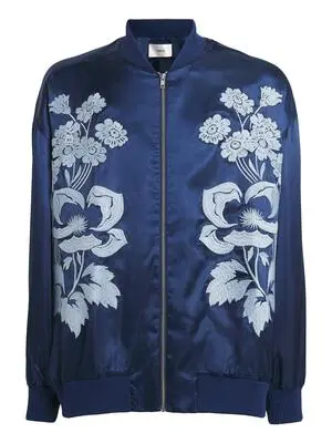Commas Floral Embroidered Bomber Jacket - Blue
