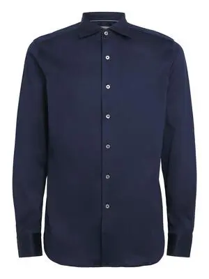Canali Cotton Cutaway Collar Shirt - Navy