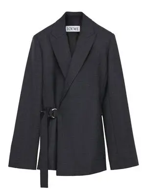Loewe Wool Check Draped Blazer - Grey