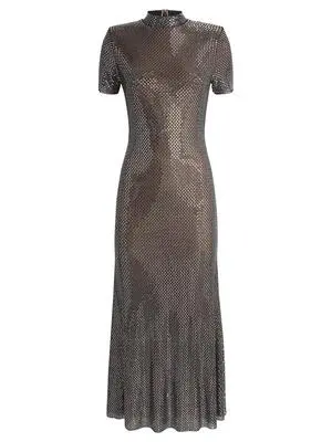 SELF-PORTRAIT Rhinestone Embellished Maxi Dress - Grey