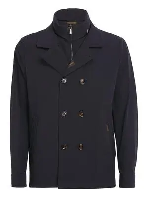 MOORER Water-repellent Volmer-kn Pea Coat - Navy