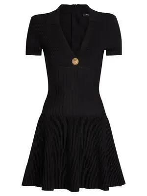 Balmain V-neck Knit Mini Shirt Dress - Black