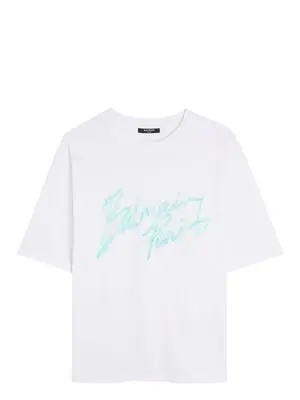 Balmain Logo-print Cotton T-shirt - White And Green