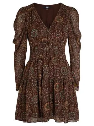 Paige Patterned Silk Mini Dress - Dark Brown