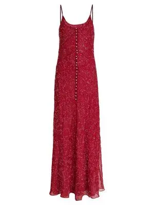 Rabanne Bead-embellished Chiffon Maxi Dress - Red