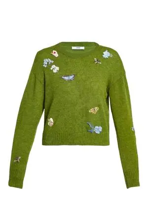 Erdem Embellished Crew-neck Sweater - Green
