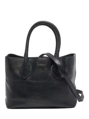 Furla Leather Tote Bag With Zip Compartment - Black