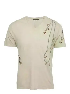 Roberto Cavalli Floral-embroidered T-shirt - Neutrals