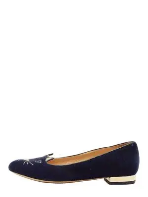 CHARLOTTE OLYMPIA Kitty Embroidered Flat Pumps - Blue