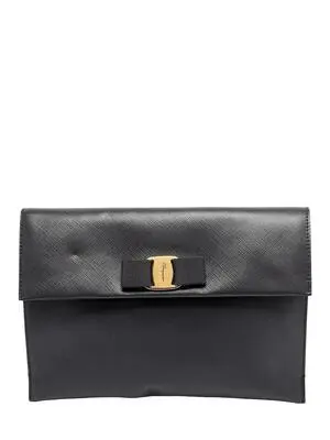 FERRAGAMO Vara Bow Leather Clutch Bag - Black