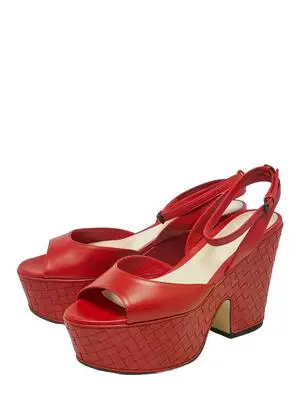 Bottega Veneta Intrecciato Woven Platform Sandals - Red