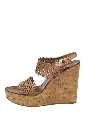 Tory Burch Perforated Leather Wedge Sandals - Neutrals