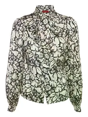 BURBERRY Floral-Print Tie-Neck Blouse