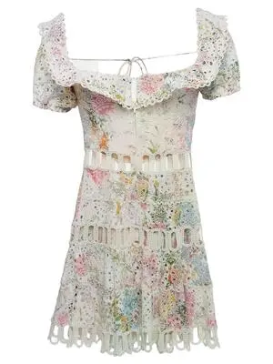 Zimmermann Floral-print Off-shoulder Mini Dress - White