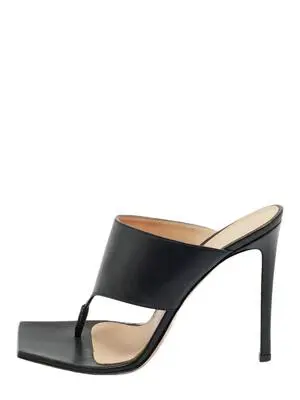 GIANVITO ROSSI Square Toe Leather Slides Sandals - Black