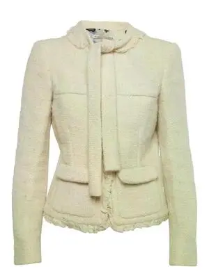 Balenciaga Tweed Jacket With Ruffle And Tie Detail - Neutrals