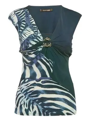 Roberto Cavalli Zebra Print Jersey Top - Blue