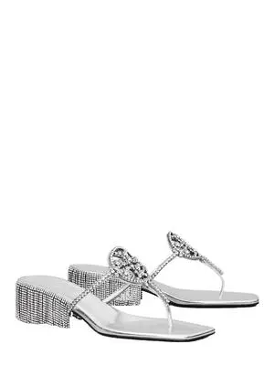 Tory Burch Miller Crystal Kitten Heel Sandals - Silver/silver