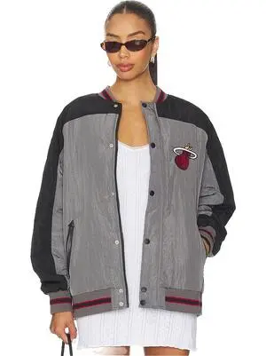 Terez X Miami Heat Double Yoke Bomber - Black & Grey