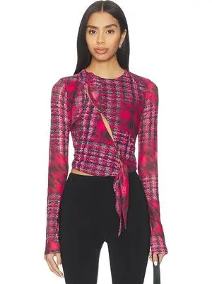 AFRM Chaya Long Sleeve Top - Blur Houndstooth