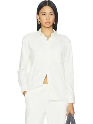 Beyond Yoga Breathe Easy Corduroy Button Front Shirt - Dove