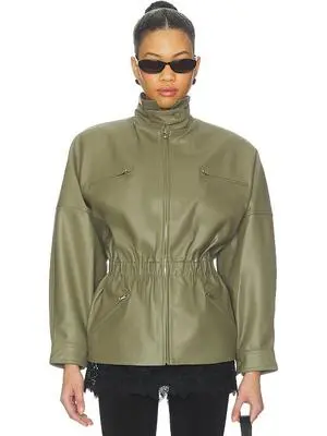 AEXAE Leather Cinched Mid Jacket - Olive Green