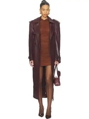 AEXAE Leather Suede Trench Coat - Pebble Burgundy