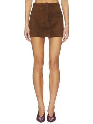 AEXAE Leather Suede Mini Skirt - Chestnut Brown