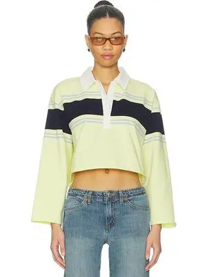 RE/DONE Cut Off Rugby Polo Top - Limeade Stripe