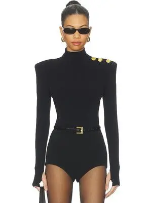 L'Agence Jennis Mockneck Knit Bodysuit - Black & Gold