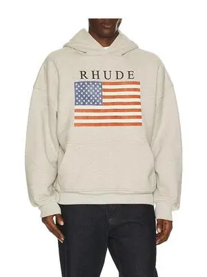Rhude Usa Flag Hoodie - Heather Grey & Black