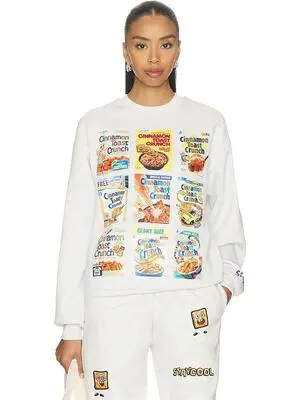 STAY COOL X Cinnamon Toast Crunch Nostalgia Box Grid Crewneck - Heather Grey