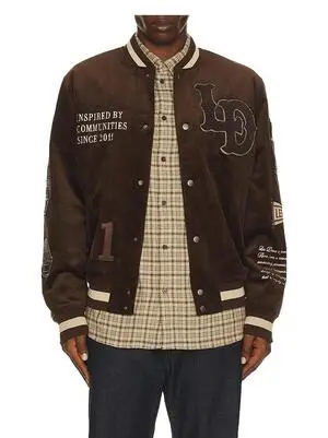 LES DEUX Corduroy Varsity Jacket - Slate Brown