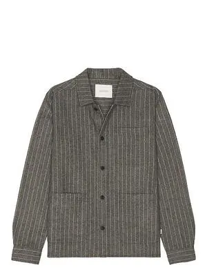 LES DEUX Layton Pinstripe Mouline Overshirt In Grey - Grey Melange