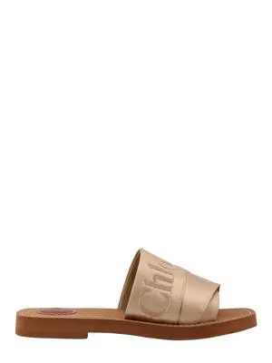 Chloé Woody Satin Sandals With Embroidered Logo - Beige