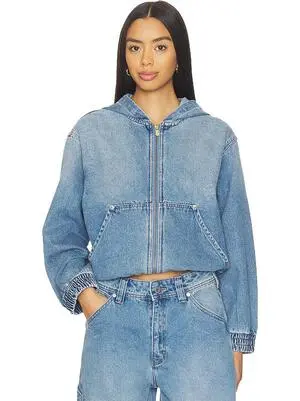 Abrand Denim Hooded Bomber Jacket - Blue