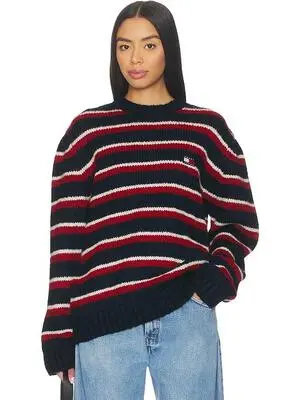 Tommy Hilfiger Striped Crew Neck Sweater - Red