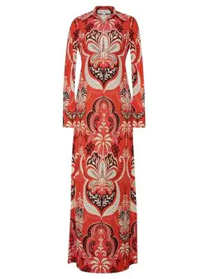 Cara Cara Printed Maxi Shirt Dress - Red