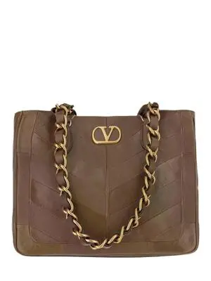 Valentino Garavani Chevron-patchwork Chain Leather Tote Bag - Brown