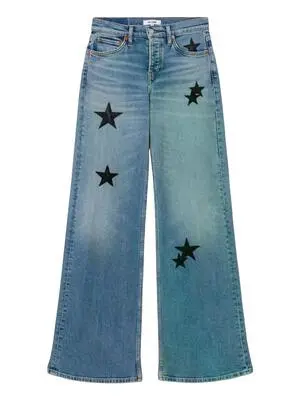 RE/DONE Star-detailed Wide-leg Jeans - Blue
