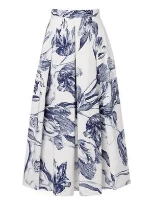 Erdem Floral Cotton Poplin Midi Skirt - Blue